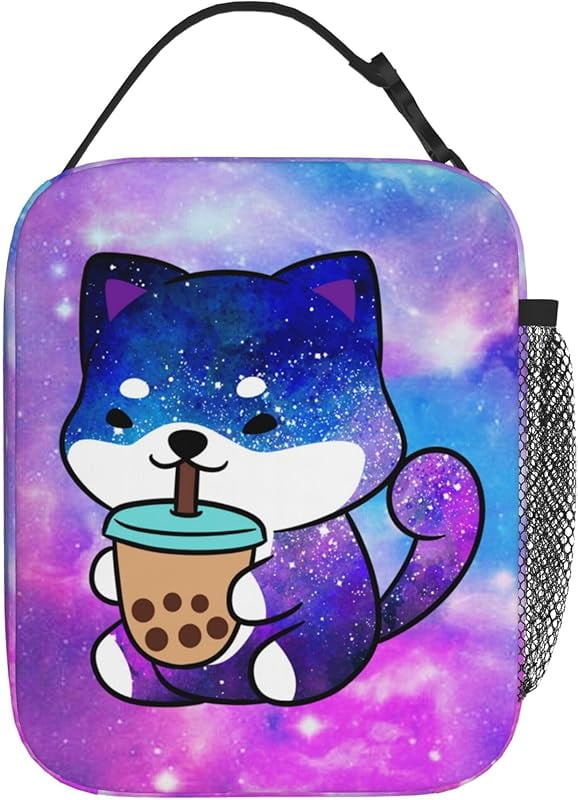 Galaxy Dog Insulated Lunch Box,Kawaii Cat Drinking Boba Bubble Tea ...