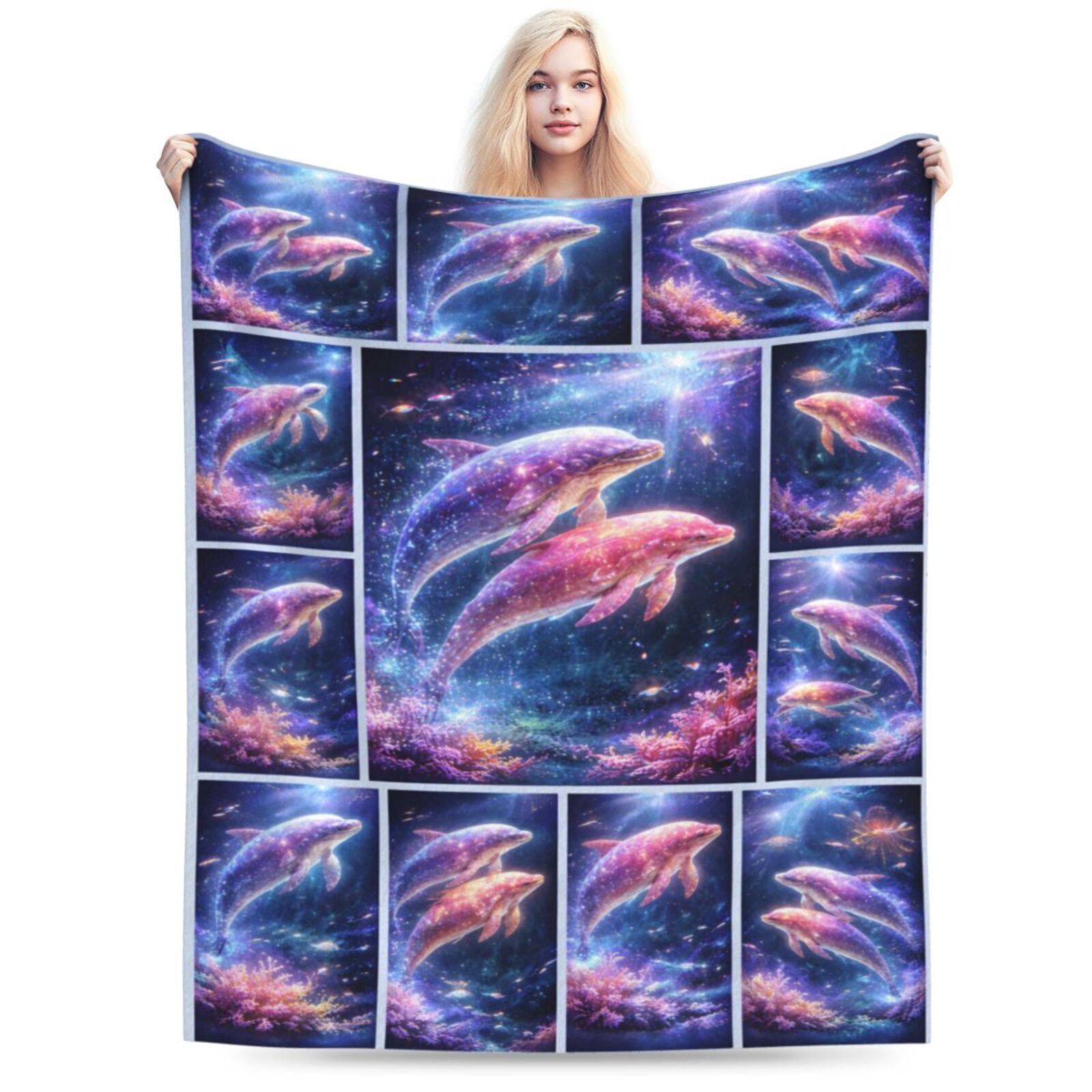 Galaxy Dolphin Ocean Art Blanket for Couch Bed Cosmic Sea Fantasy ...
