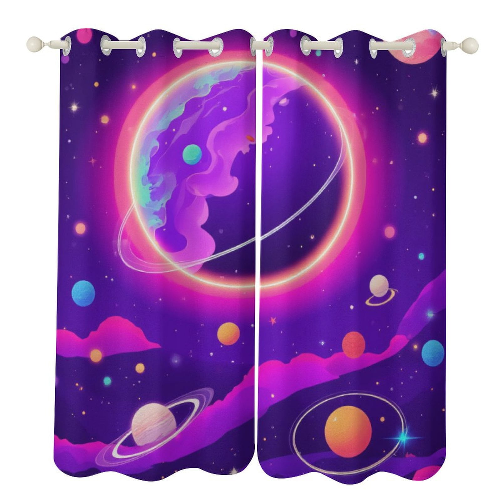 Galaxy Dream Planets-1 2 Panels 3D Printing Pattern Curtain for Bedroom ...