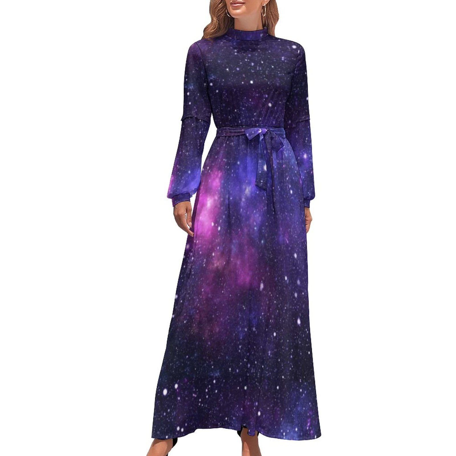 Galaxy Dress Outer Space Trendy Long Sleeve Party Maxi Dress Spring ...