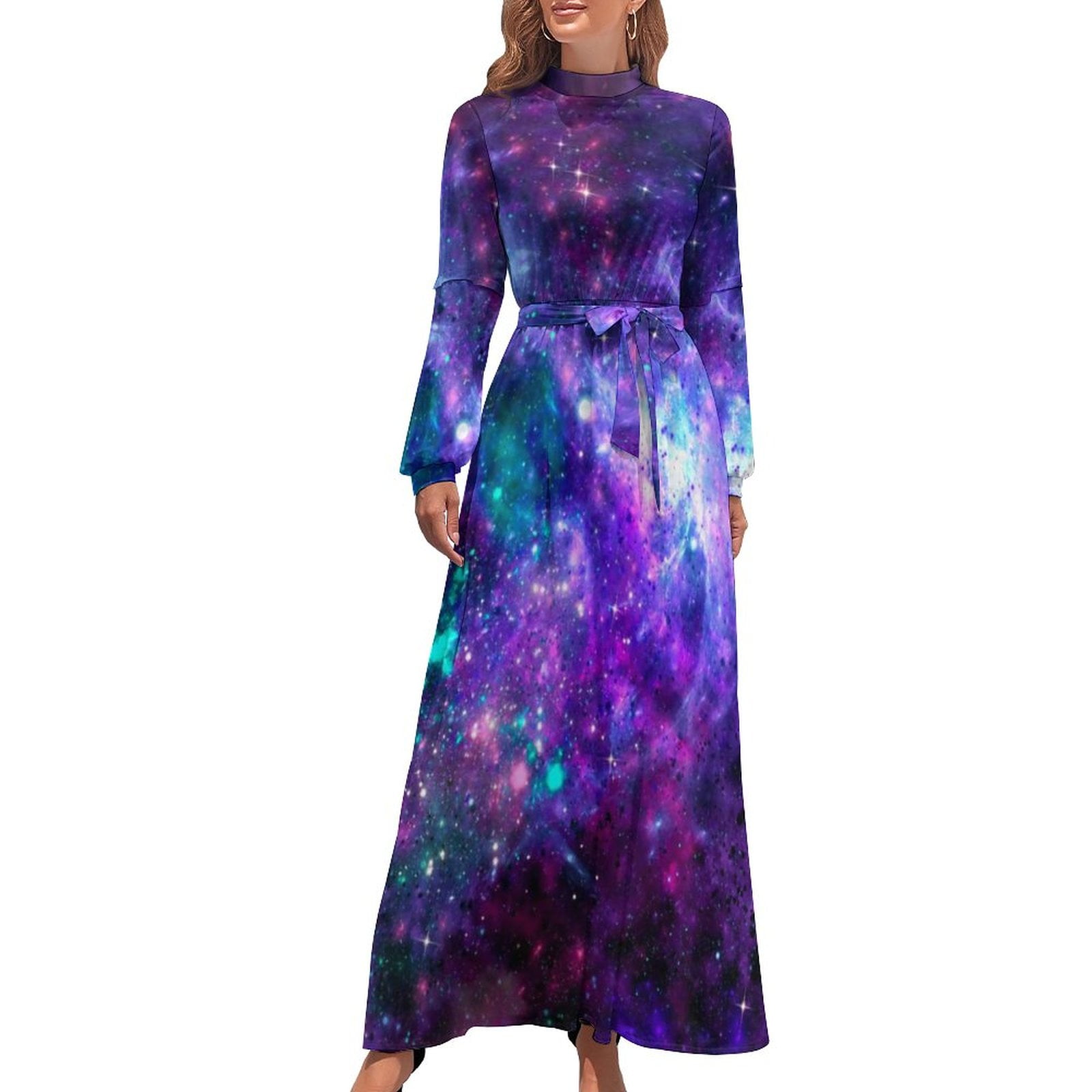 Galaxy Dress Outer Space Trendy Long Sleeve Party Maxi Dress Spring ...