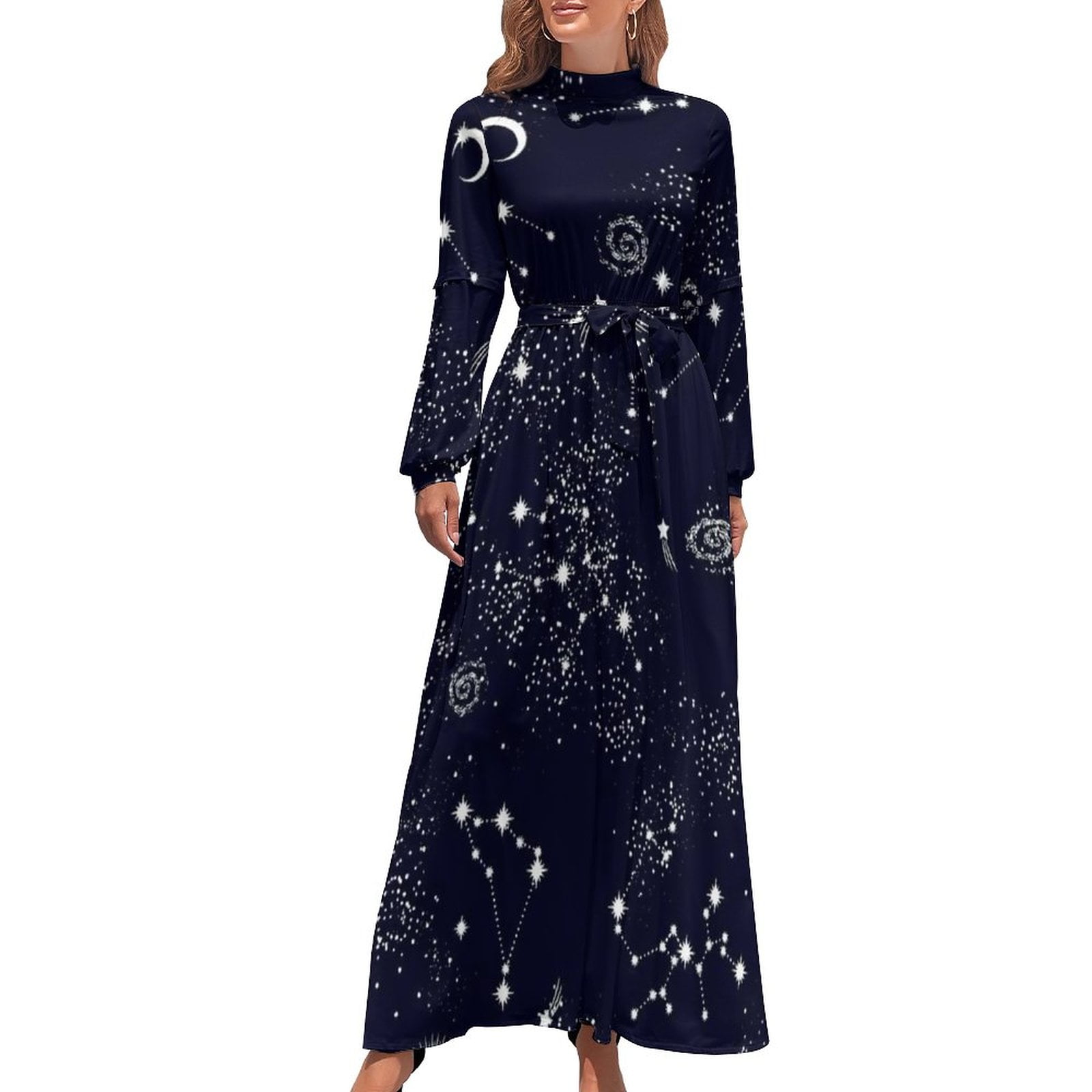 Galaxy Dress Outer Space Trendy Long Sleeve Party Maxi Dress Spring ...