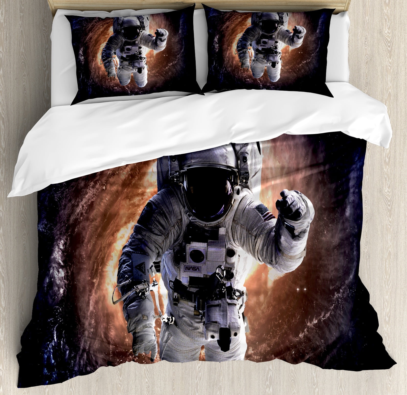 Galaxy Duvet Cover Set, Astronaut in Outer Space with Andromeda Galaxy ...