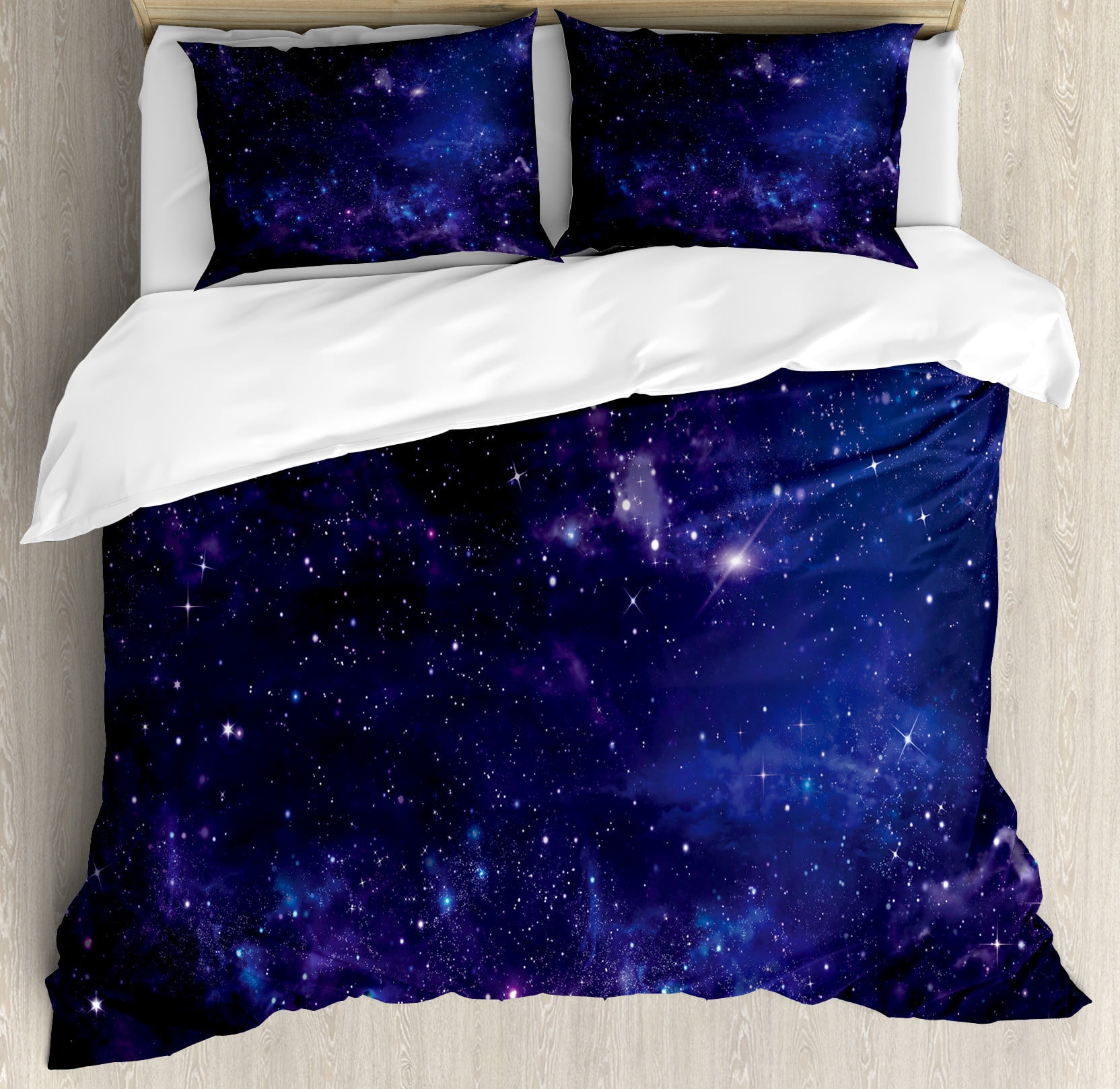 Galaxy Duvet Cover Set, Celestial Stars in Night Sky Stardust in Clouds ...
