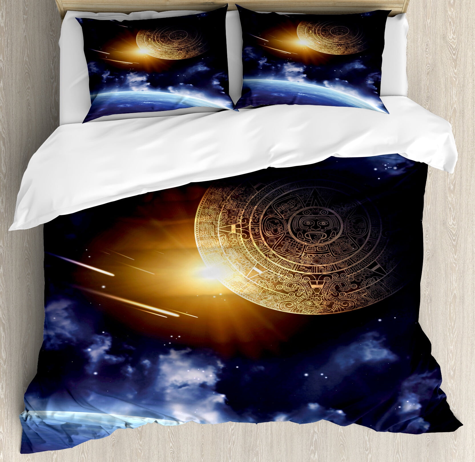 Galaxy Duvet Cover Set, Maya Calendar with Outer Space Background with ...