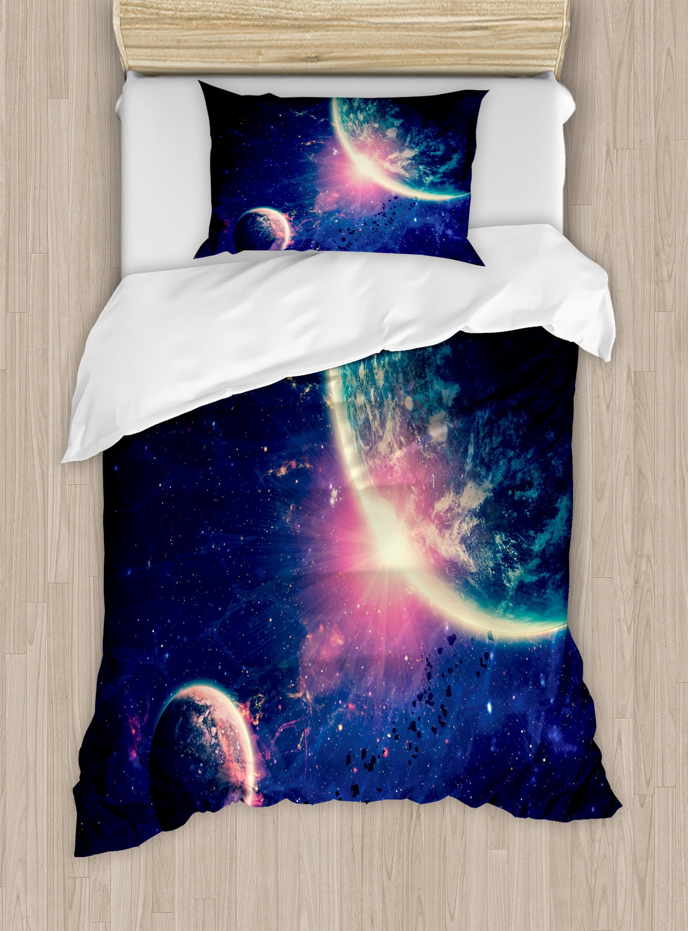 Galaxy Duvet Cover Set, Outer Space Theme Planet Earth Mars in Space ...