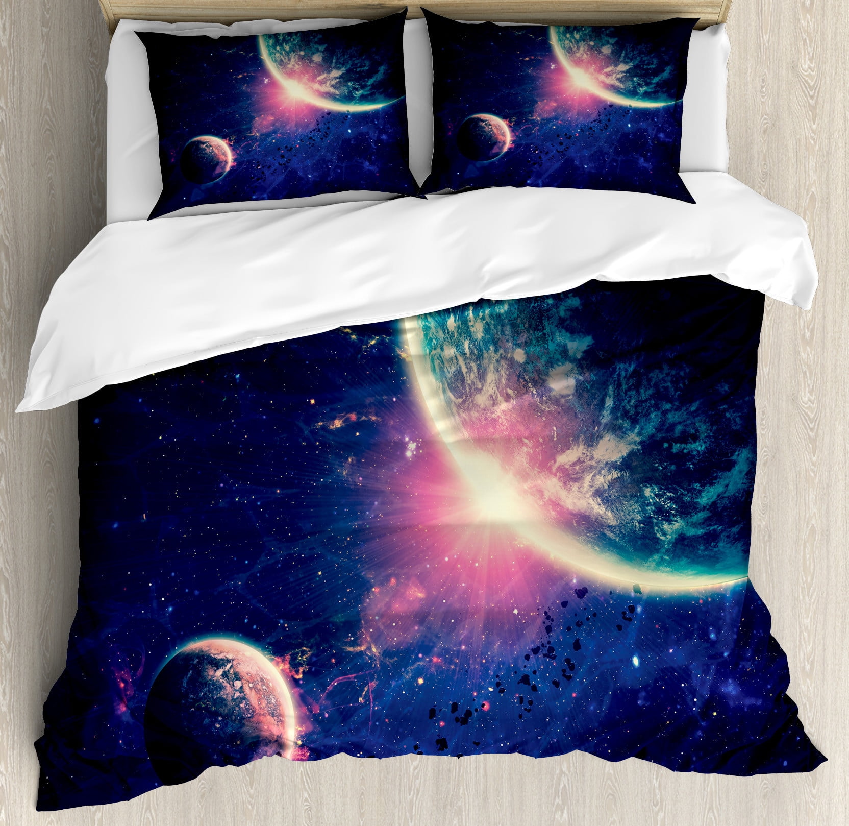 Galaxy Duvet Cover Set, Outer Space Theme Planet Earth Mars in Space ...
