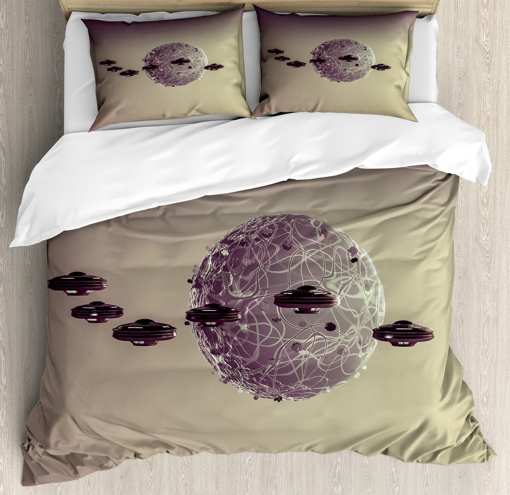 Galaxy Duvet Cover Set, Small Planet Under Ufo Death Star Fictional ...