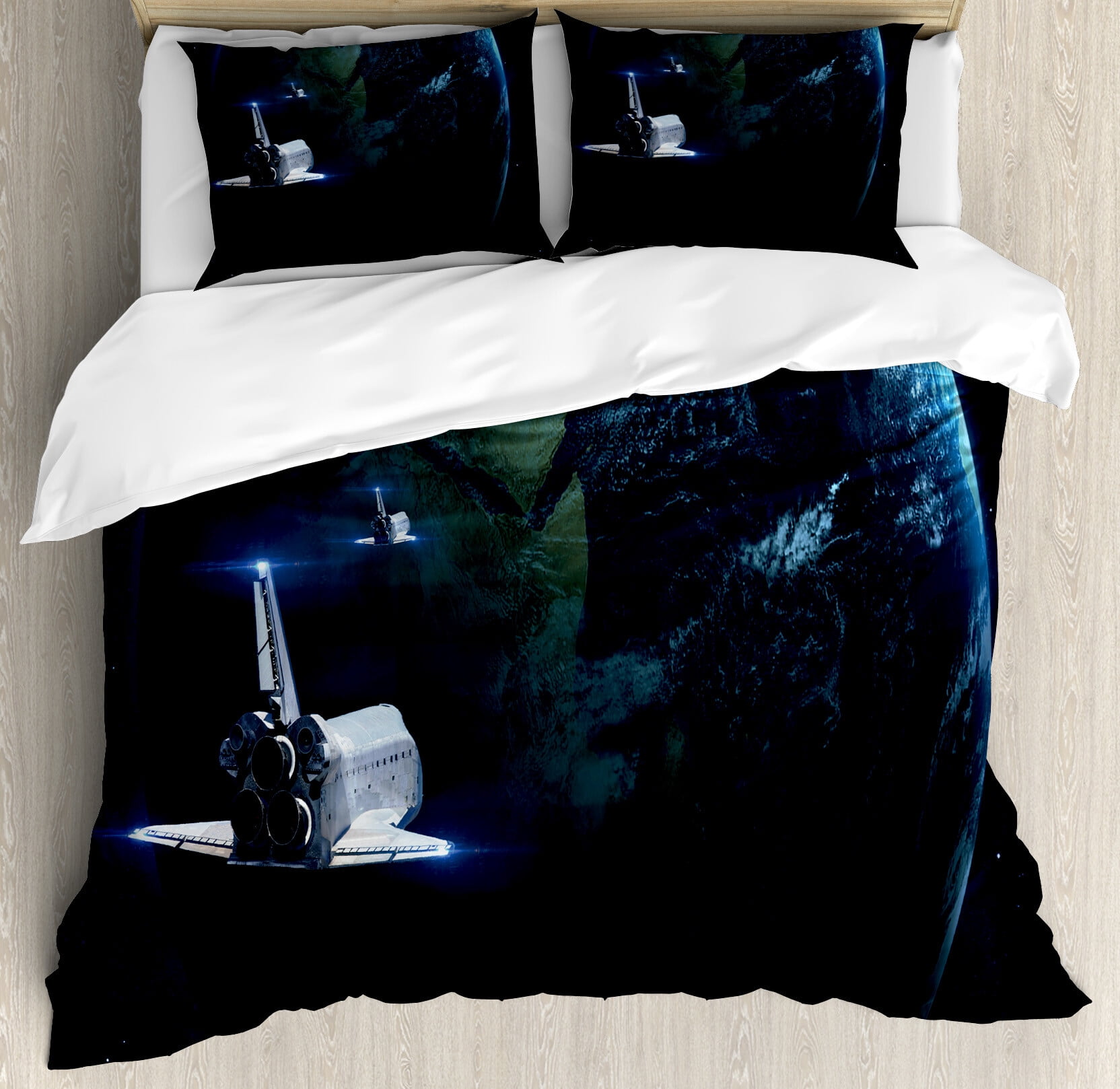 Galaxy Duvet Cover Set, Spaceship Return to Earth Science Fiction World ...