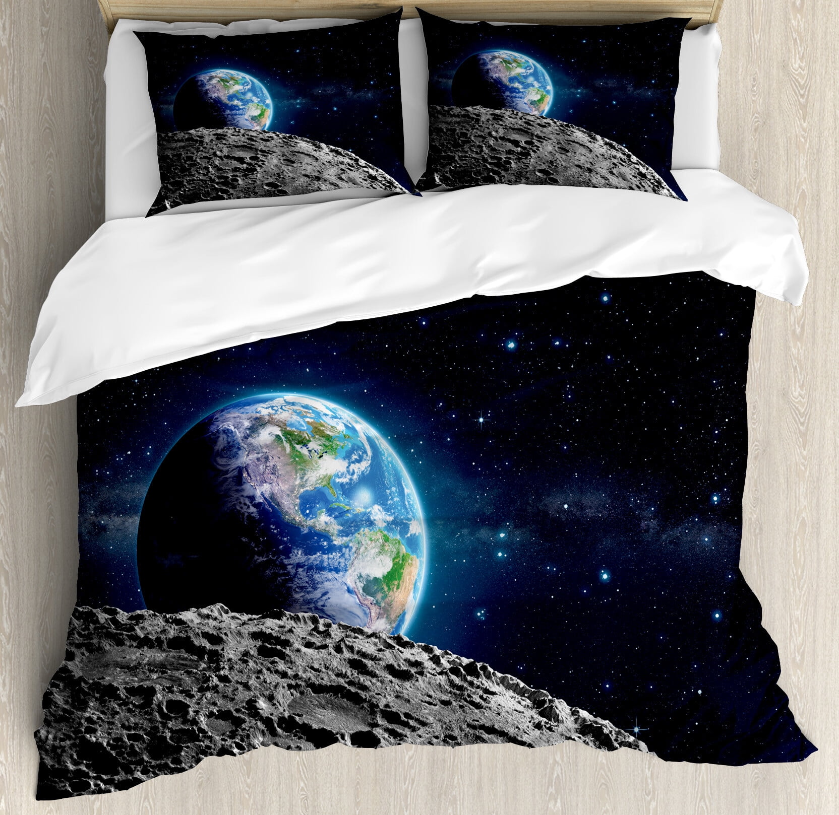 Galaxy Duvet Cover Set, View of Earth from Moon Surface Lunar Satellite ...