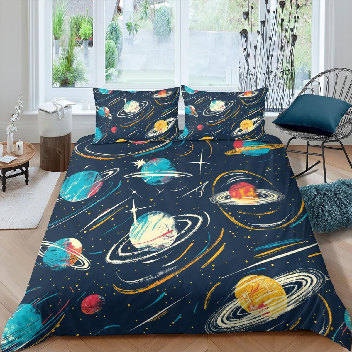 Galaxy Duvet Cover Starry Sky Bedding Sets Cosmic Planet Bed Sets Boys ...