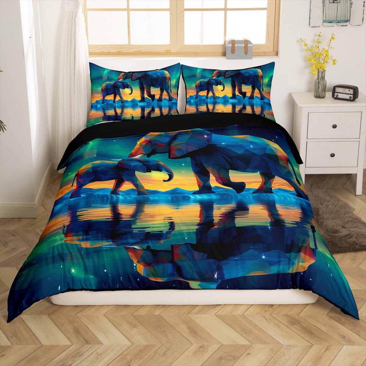 Galaxy Elephant Bedding Set Glitter Elephant Comforter Cover Queen Size ...