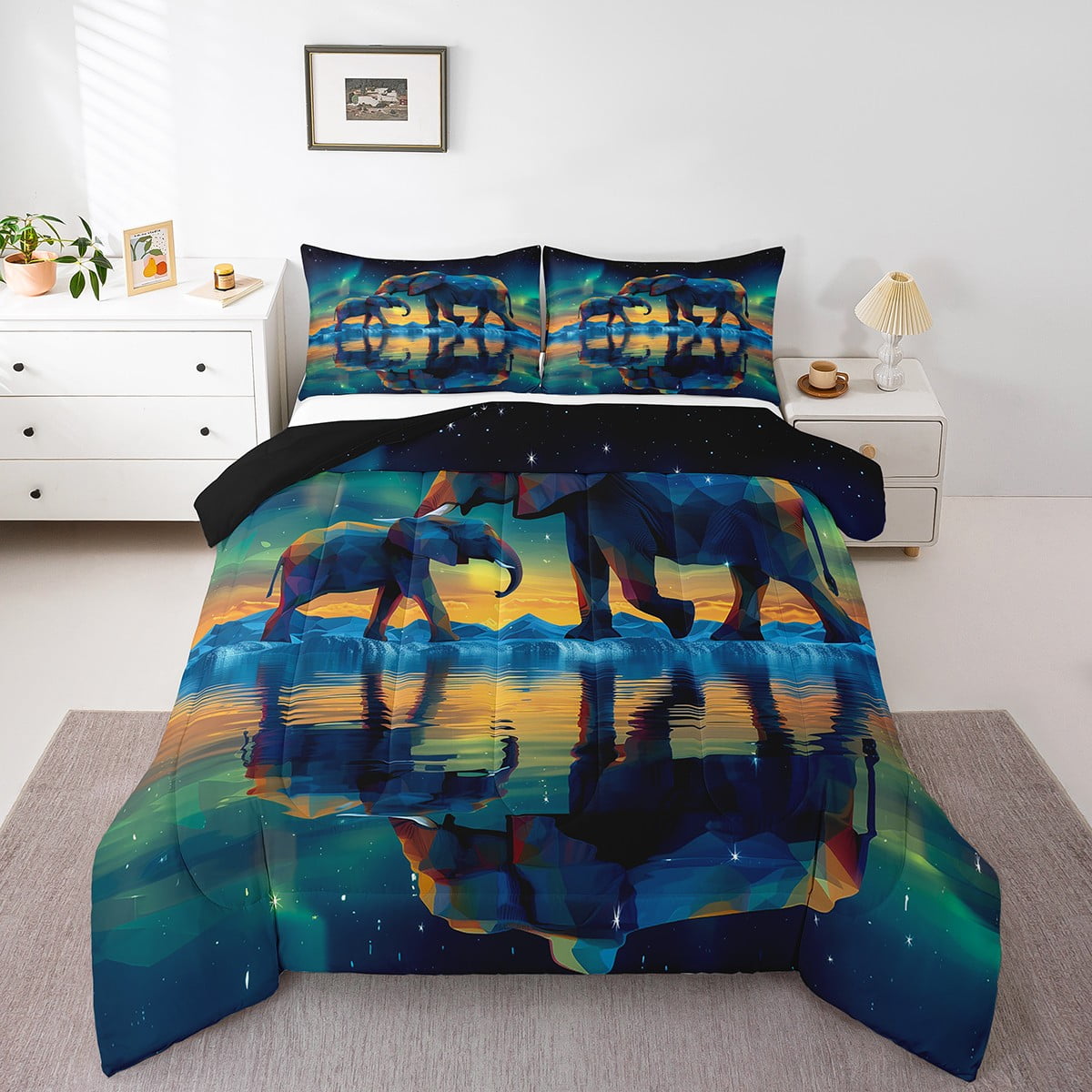 Galaxy Elephant Bedding Set Glitter Elephant Full Comforter Set,Snow ...