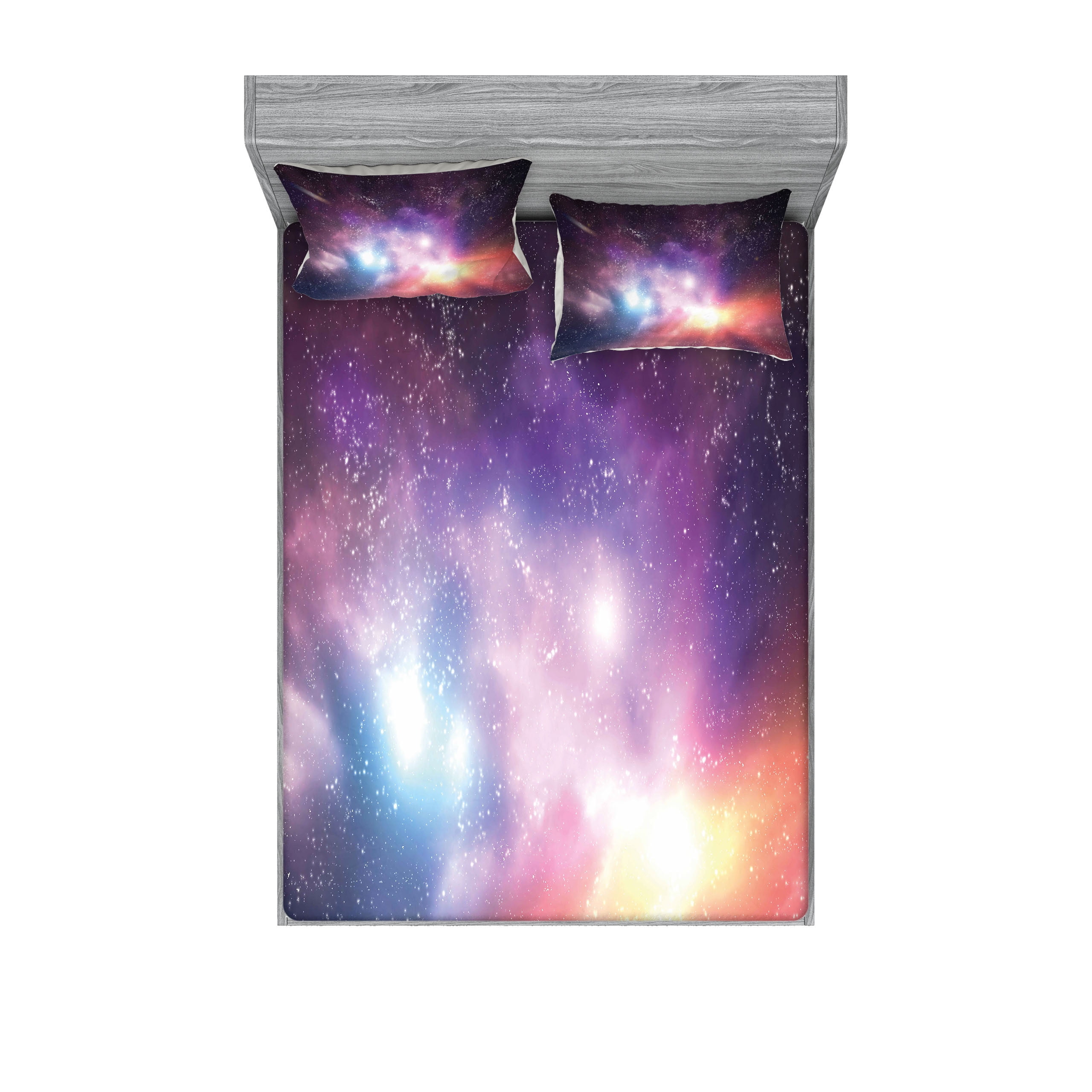 Galaxy Fitted Sheet & Pillow Sham Set, Outer Space Stars Sky Dreamy ...