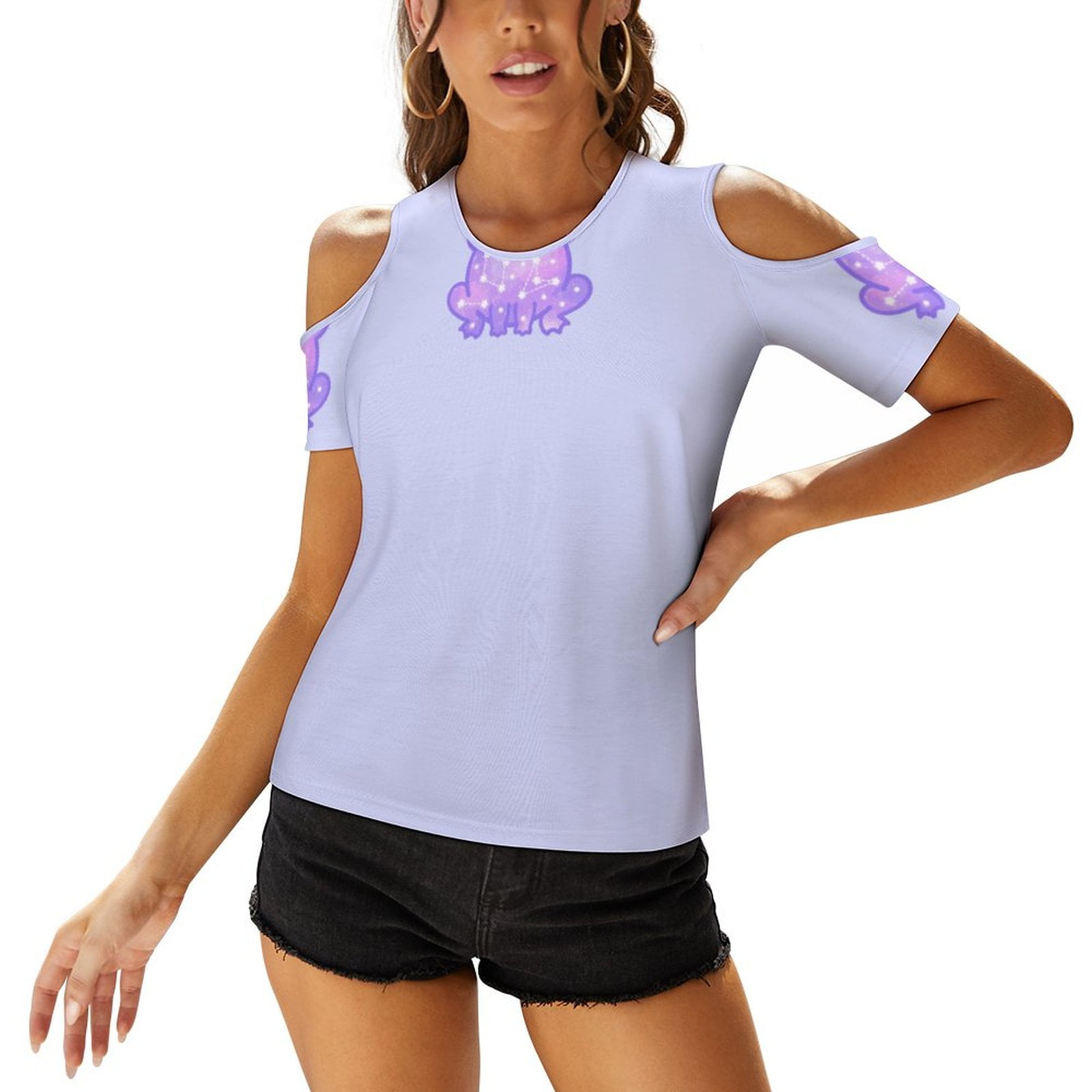 Galaxy Frog New Fashion Zip Off Shoulder Top Short-Sleeve Women Shirt ...
