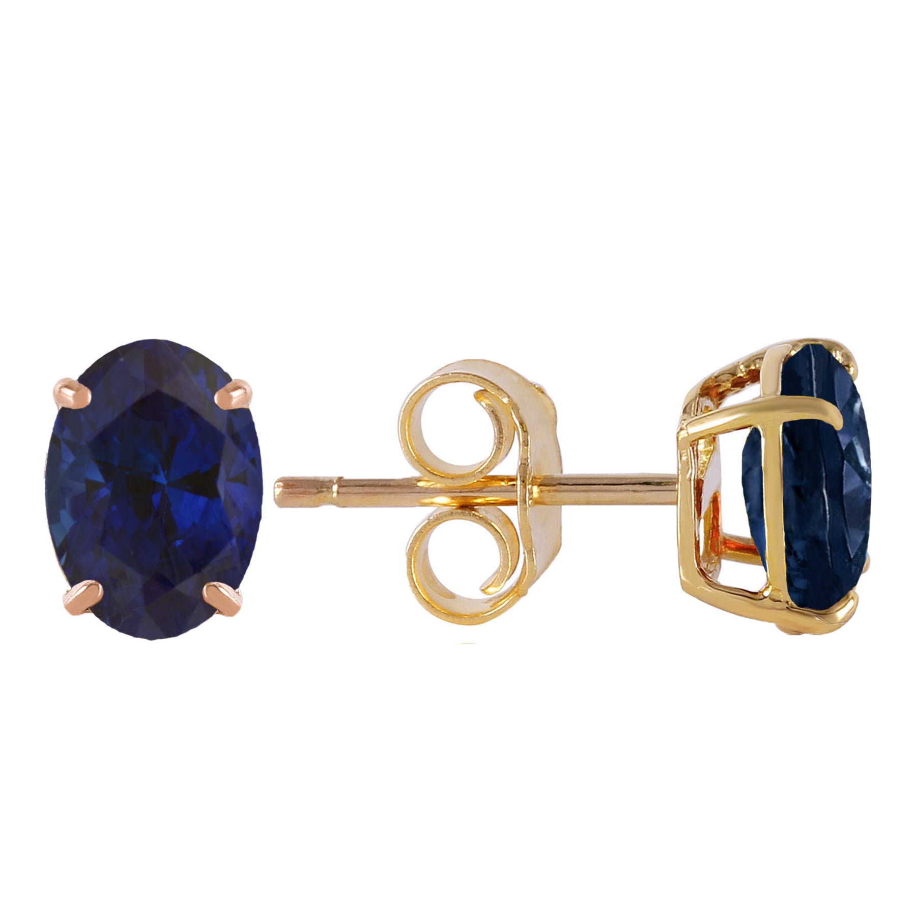 Galaxy Gold 14K Solid Gold Natural Sapphire Oval Cut Earrings for Women ...