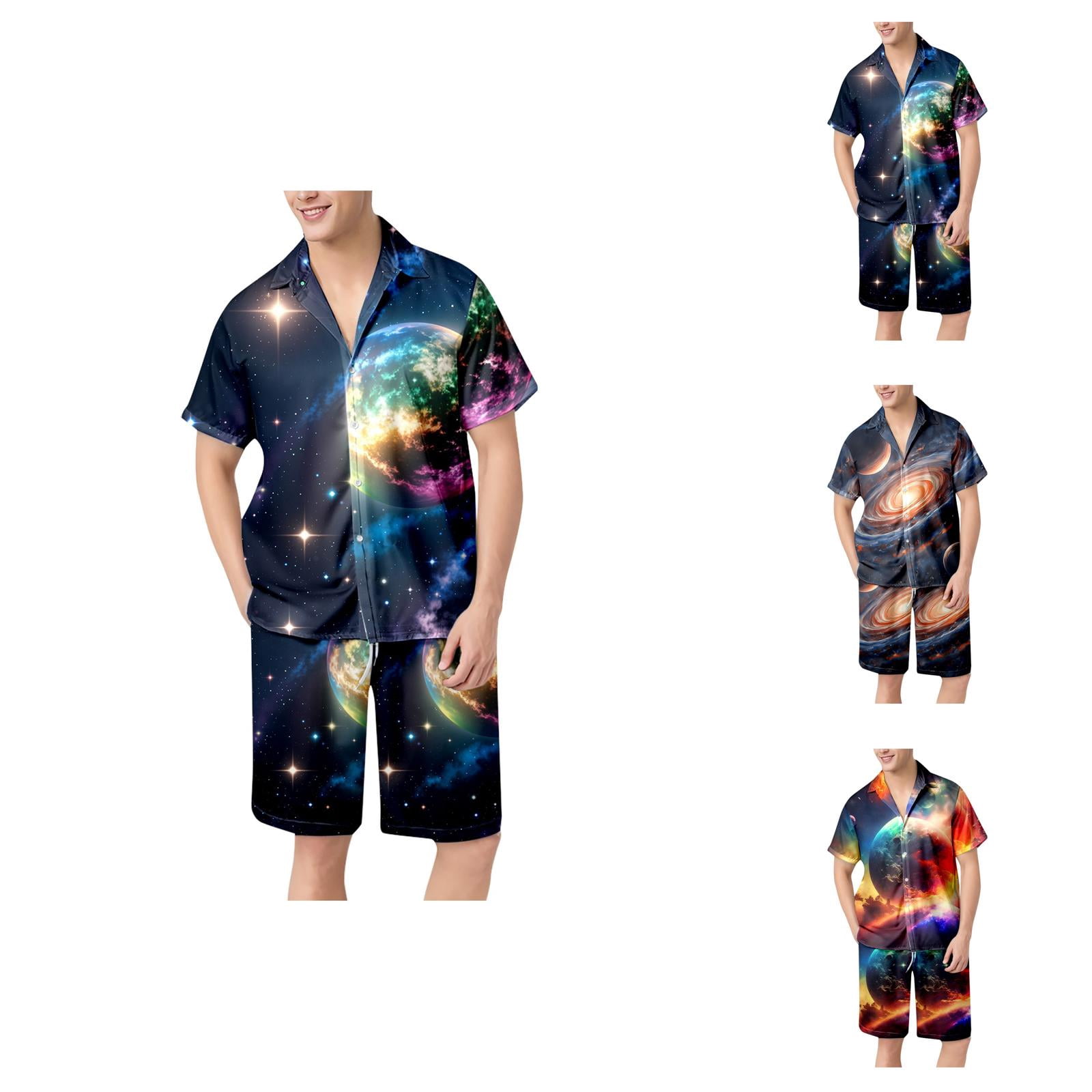 Galaxy Graphic Short Sets for Men Short Sleeve Button Notch Collar ...