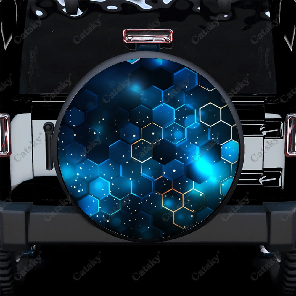 Galaxy Hexagon Polyester Universal Spare Wheel Tire Cover Custom Tire ...