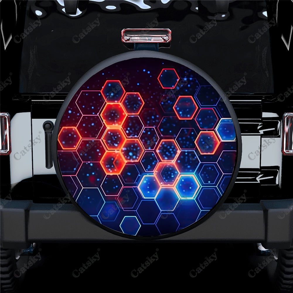 Galaxy Hexagon Polyester Universal Spare Wheel Tire Cover Custom Tire ...