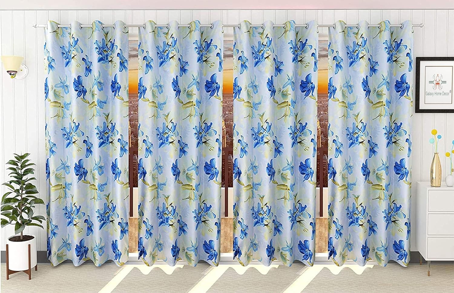 Galaxy Home Decor 4 Piece Digital Elegant Floral Printed Curtains for ...