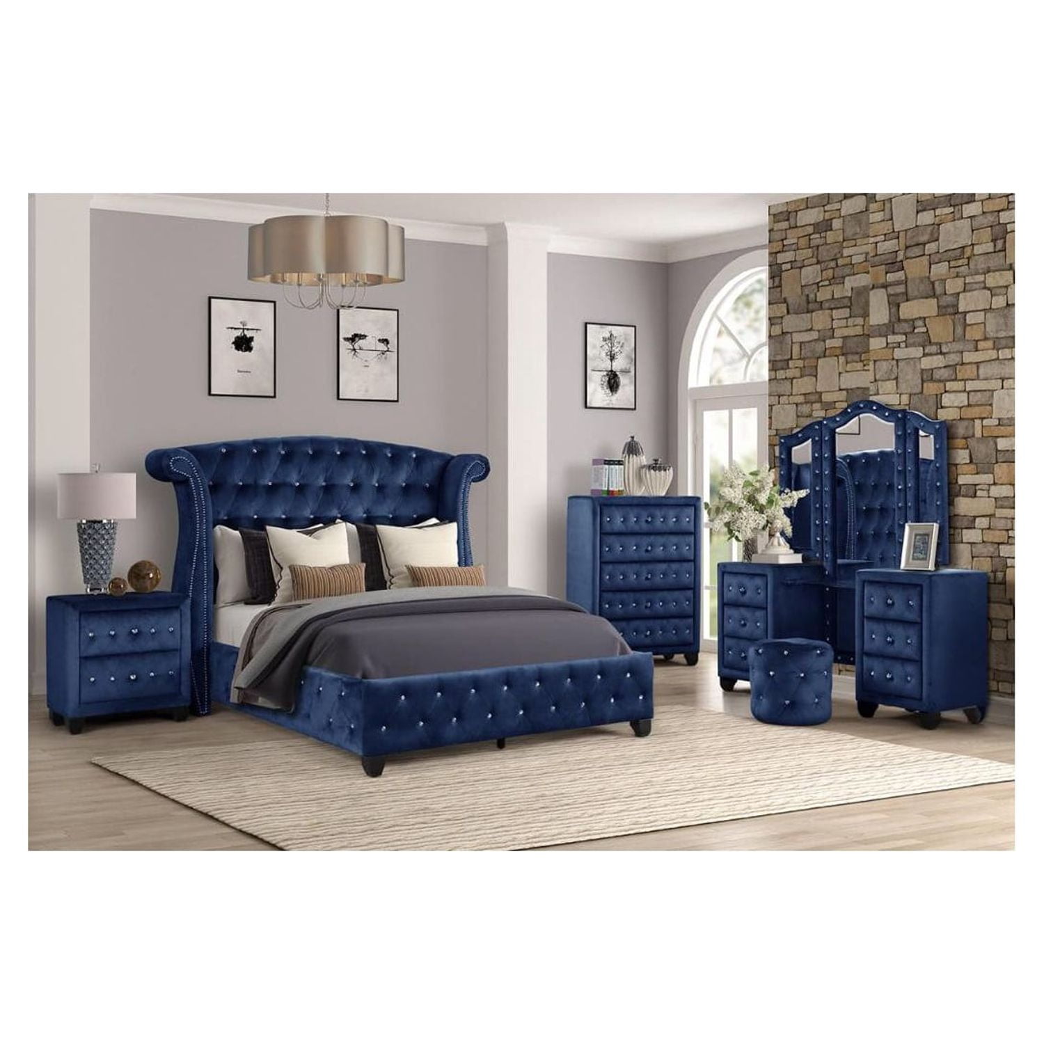 Sophia King 4 Pc Tufted Upholstery Vanity Bedroom Set Made With Wood in ...
