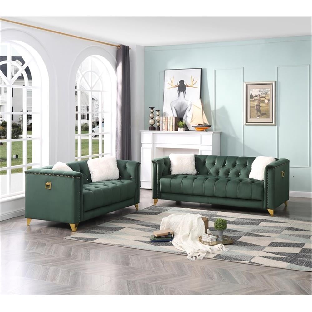 Russell Velvet Upholstered Couch Sofa Furniture, 2Pc Living Room Set in ...