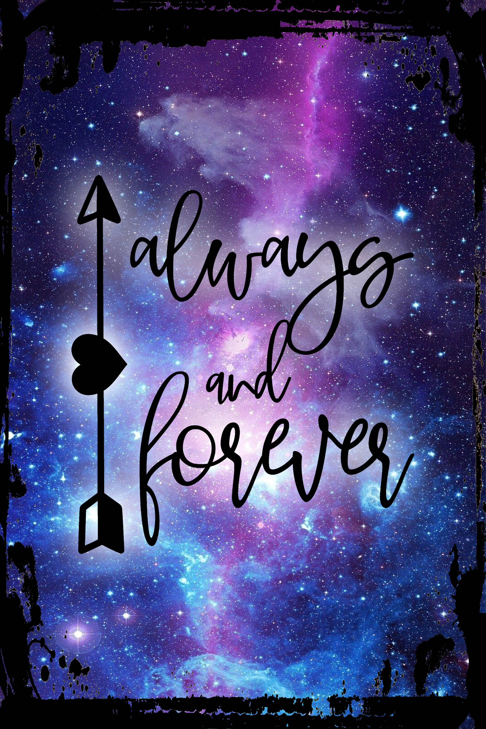 Galaxy Inspirational Wall Art Always & forever cursive heart arrow love ...
