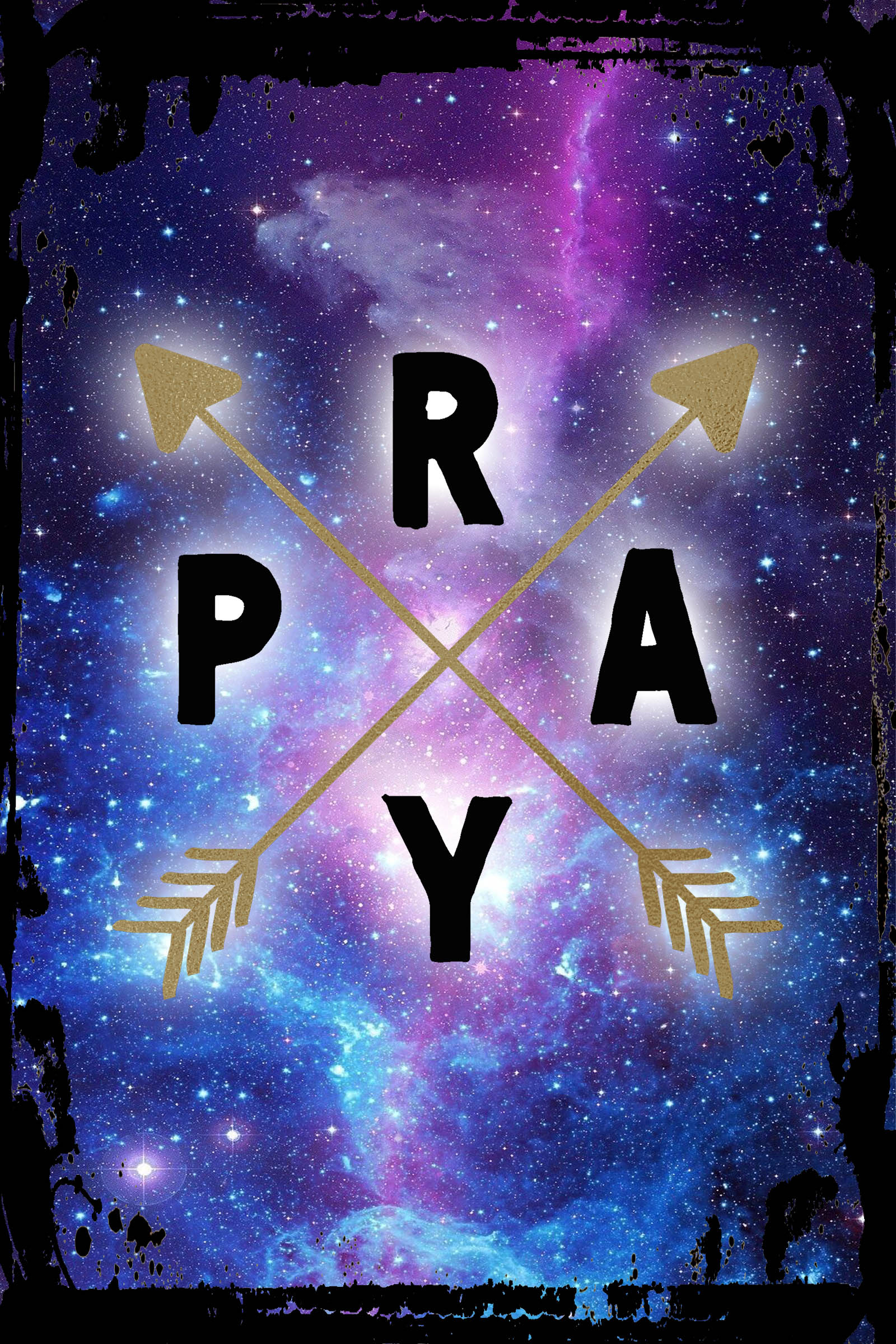 Galaxy Inspirational Wall Art Flat Canvas Wall Art Print PRAY Arrows ...