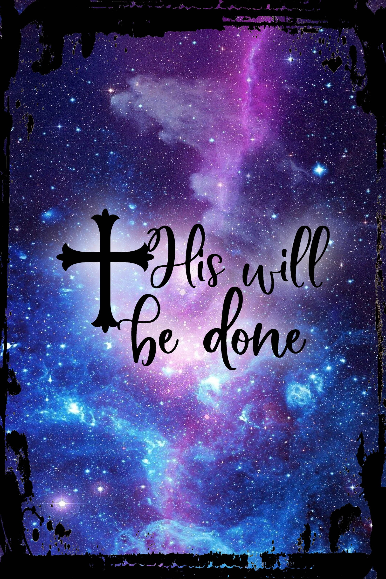 Galaxy Inspirational Wall Art His will be done cursive cross faith ...