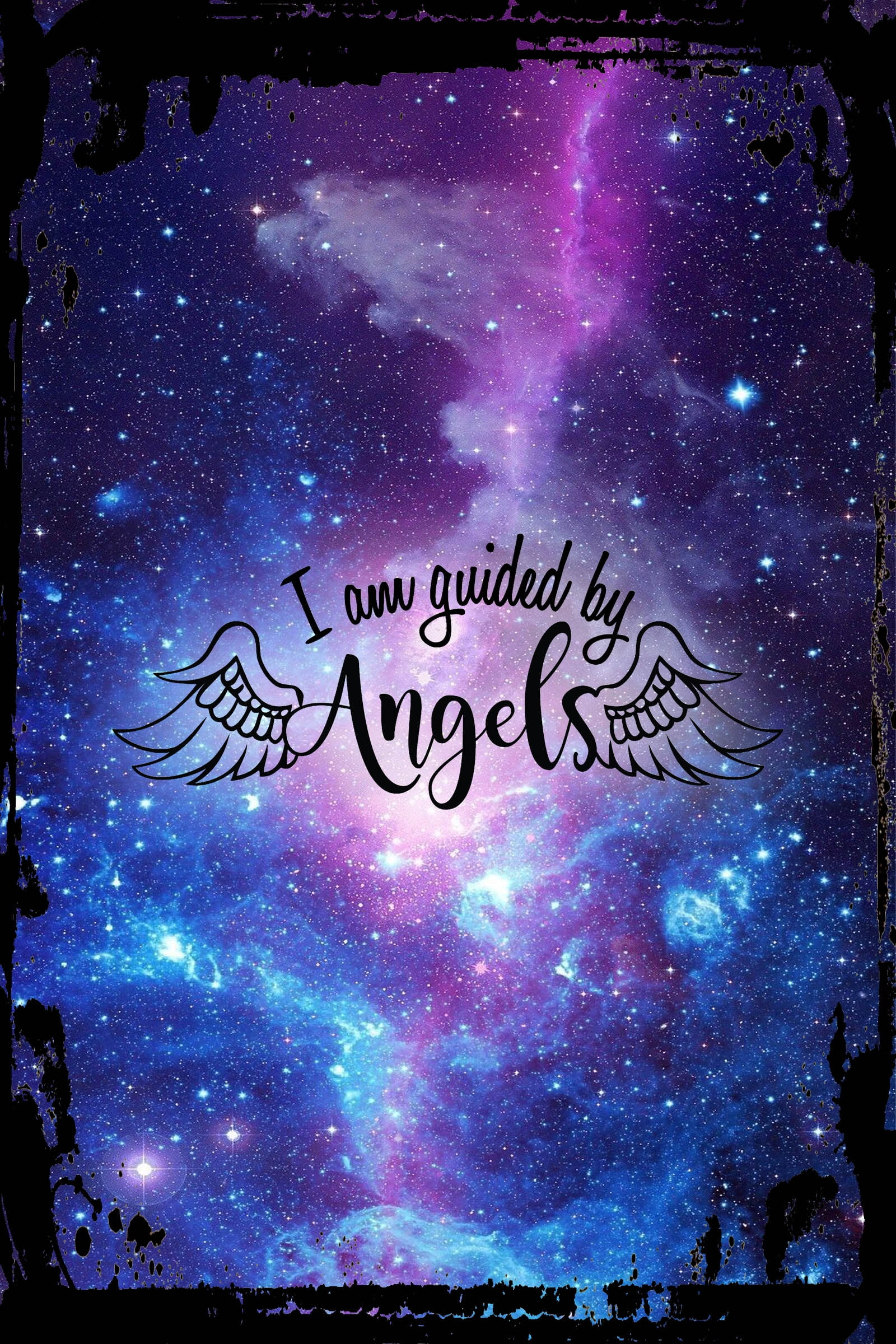 Galaxy Inspirational Wall Art I am guided by angels cursive angelwings ...
