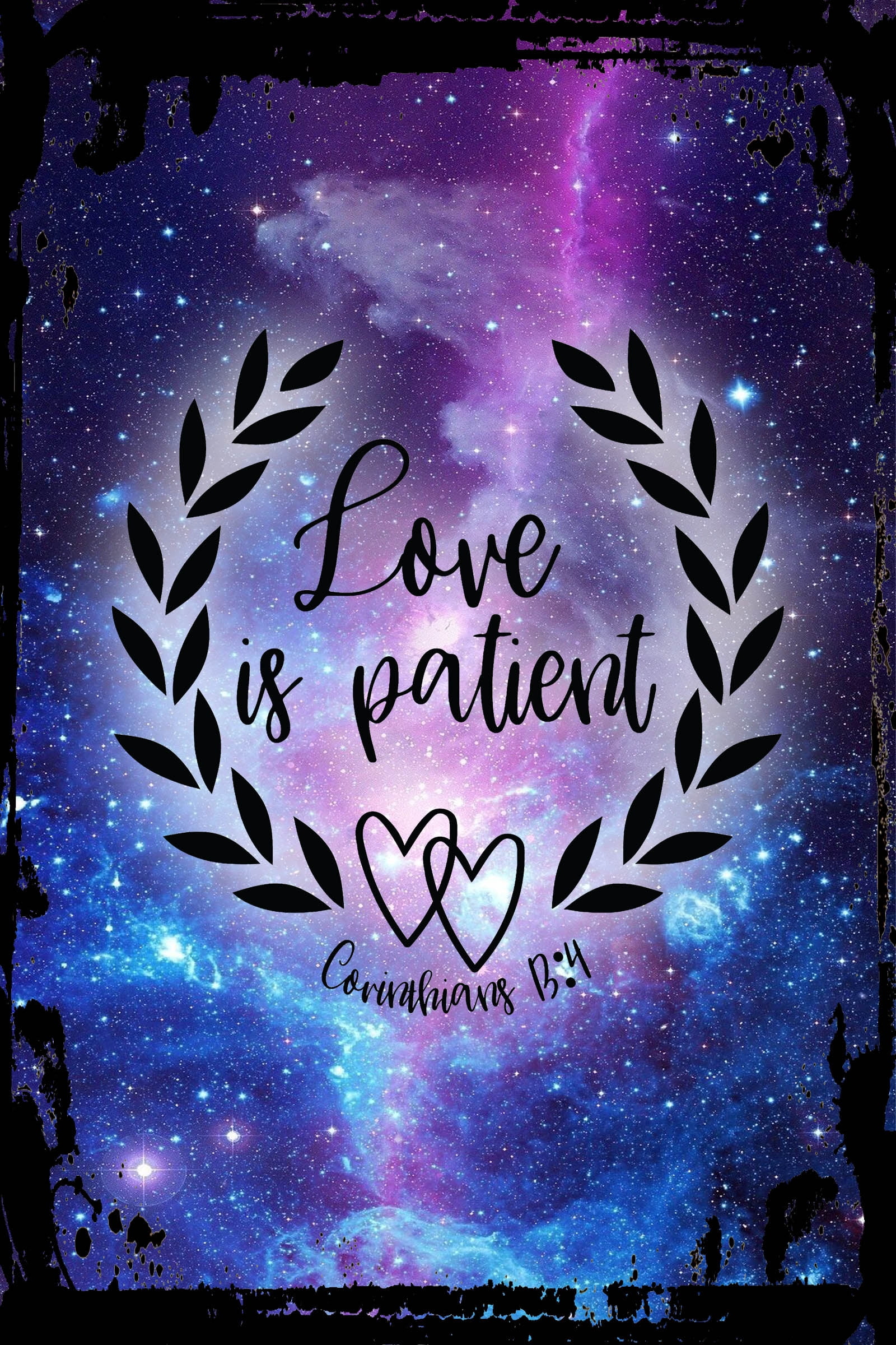 Galaxy Inspirational Wall Art Love is patient hearts branch cursive ...