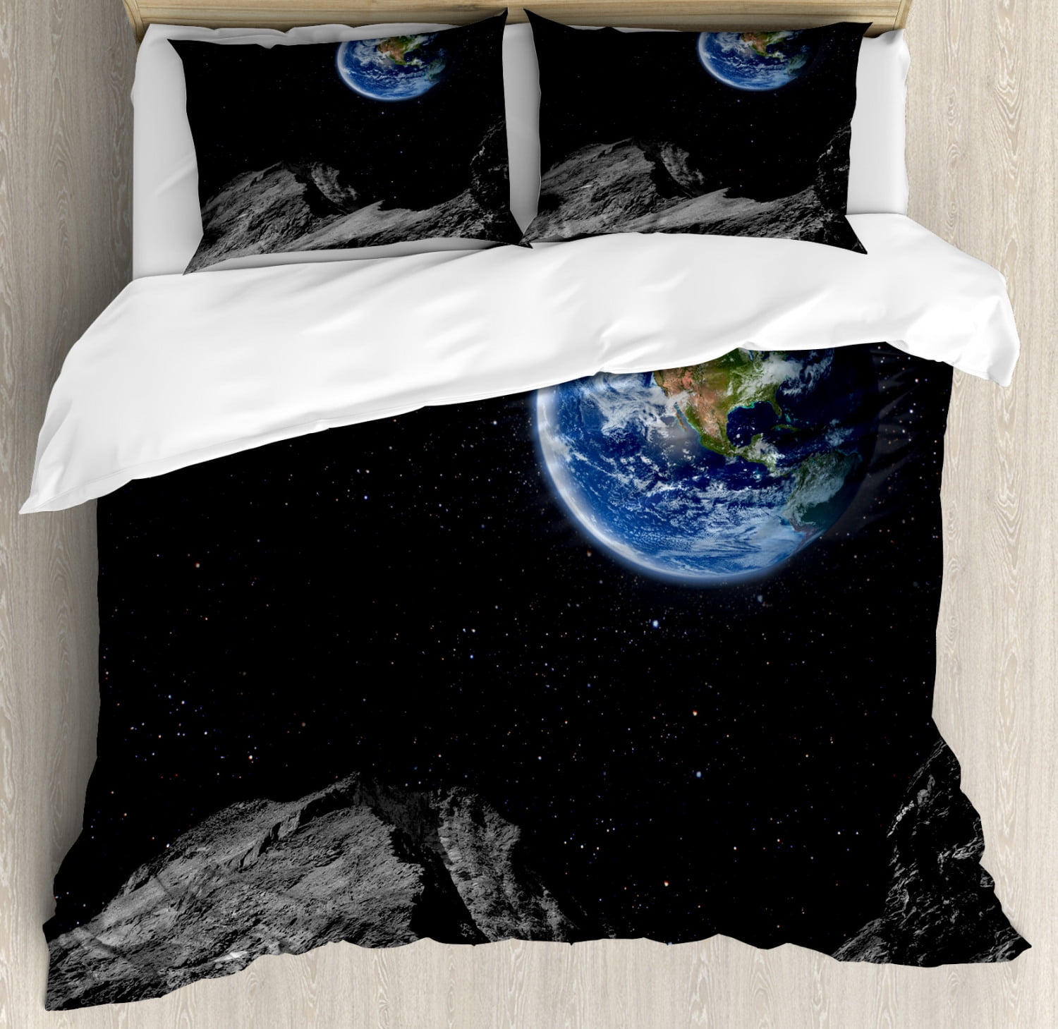 Galaxy Duvet Cover Set, Planet Earth Rocky Cliffs of Moon Lunar ...
