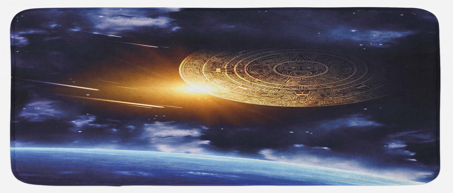 Galaxy Kitchen Mat, Maya Calendar with Outer Space Background with ...