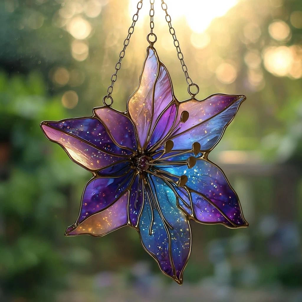 Galaxy Lily Floral Acrylic Suncatcher Iridescent Window Hanging Home ...