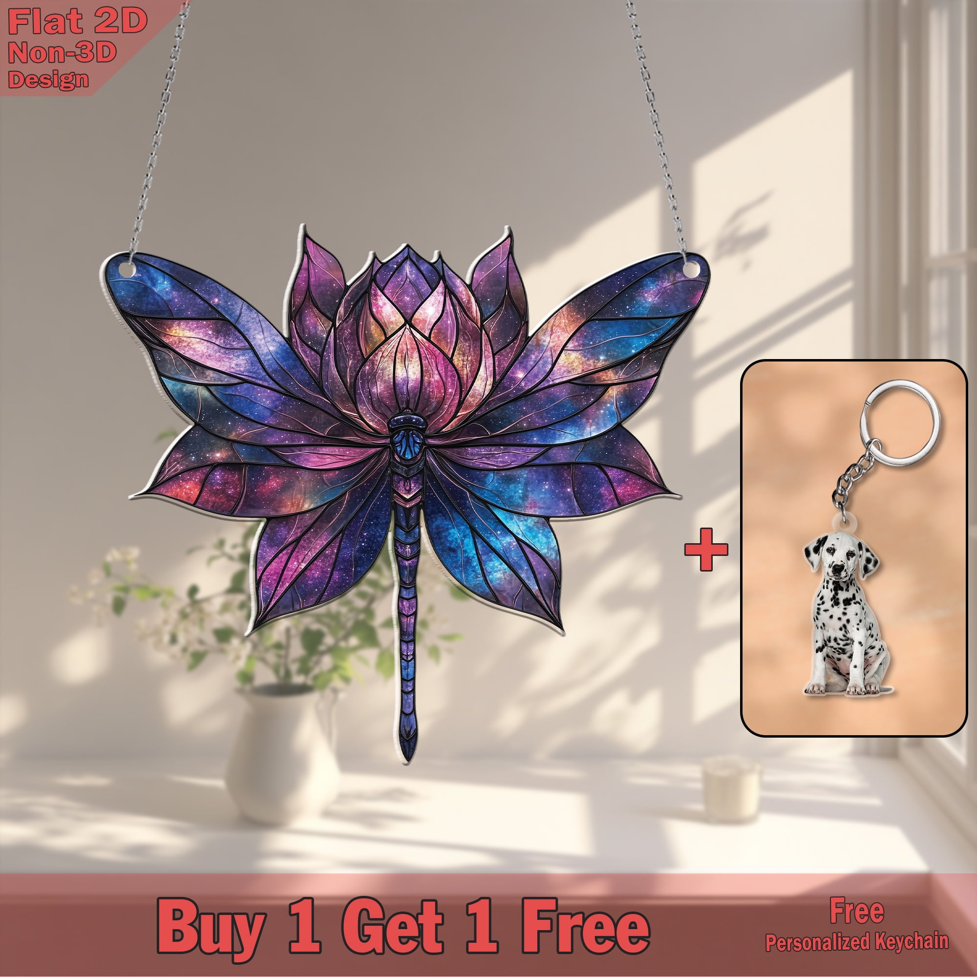 Galaxy Lotus Dragonfly Acrylic Window Hanging - Cosmic Sun Catcher ...