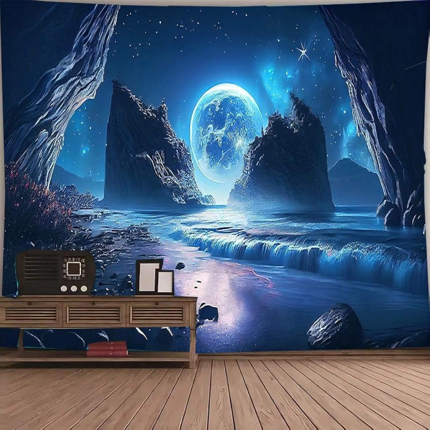 Galaxy Moon Landscape Wall Tapestry Mystical Mountain Night Sky Fantasy ...