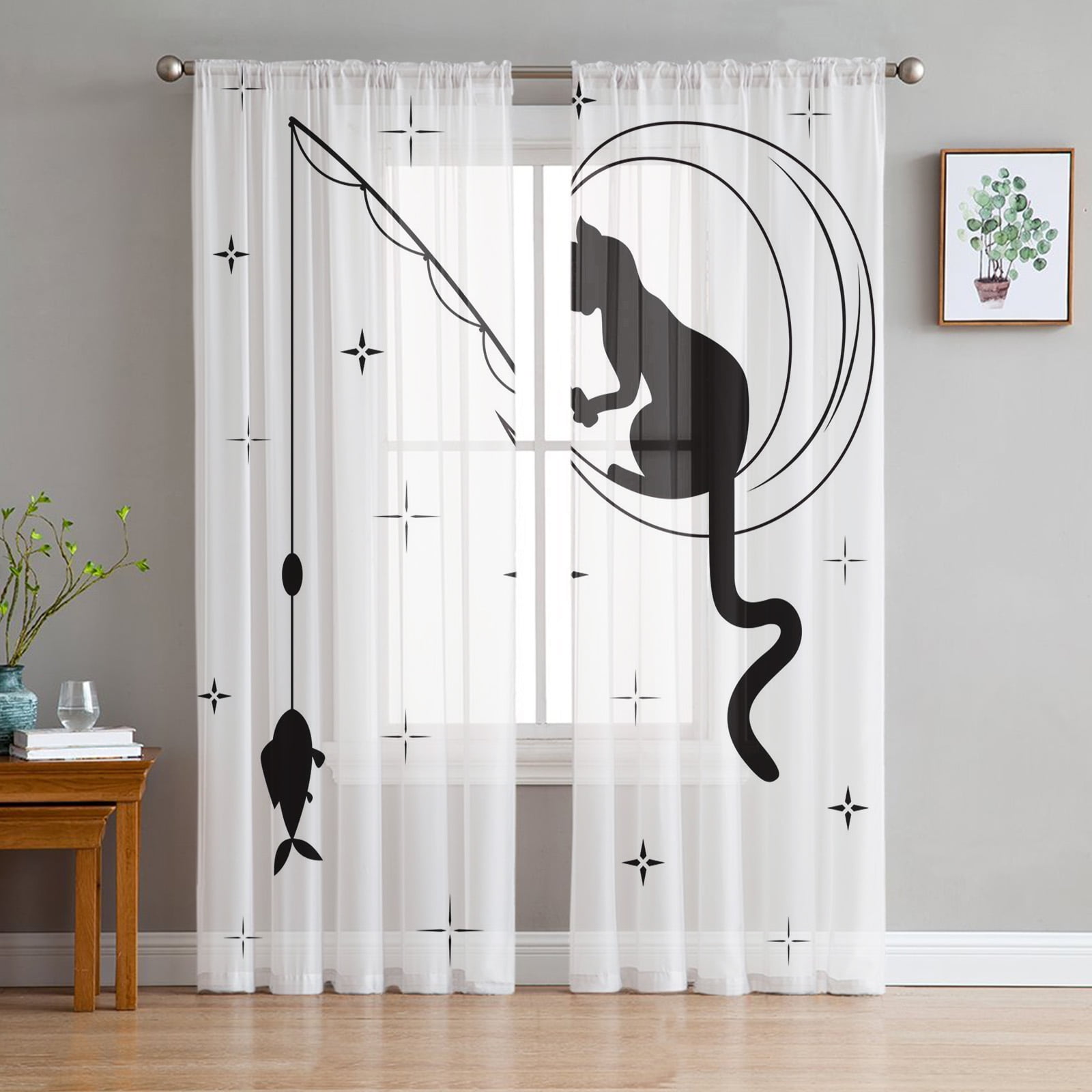 Galaxy Moon Sun Simple Planet Sky Sheer Curtains Living Room Window ...