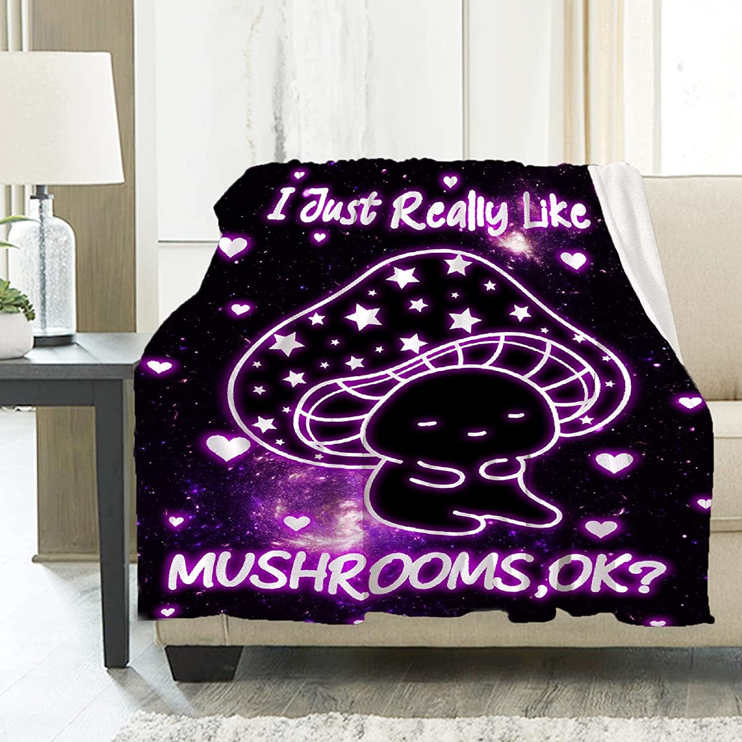 Galaxy Mushroom Blanket, I Just Really Like Mushrooms Throw Blanket for ...