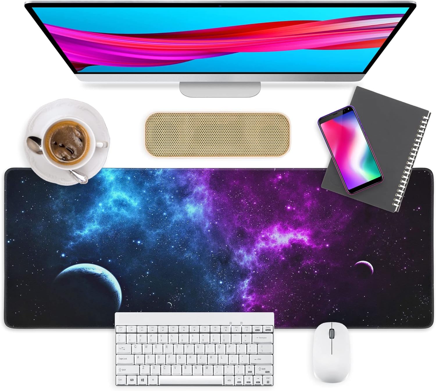 Galaxy Nebula Mouse Pad, Large Non-Slip Rubber with Stitched Edges Blue ...