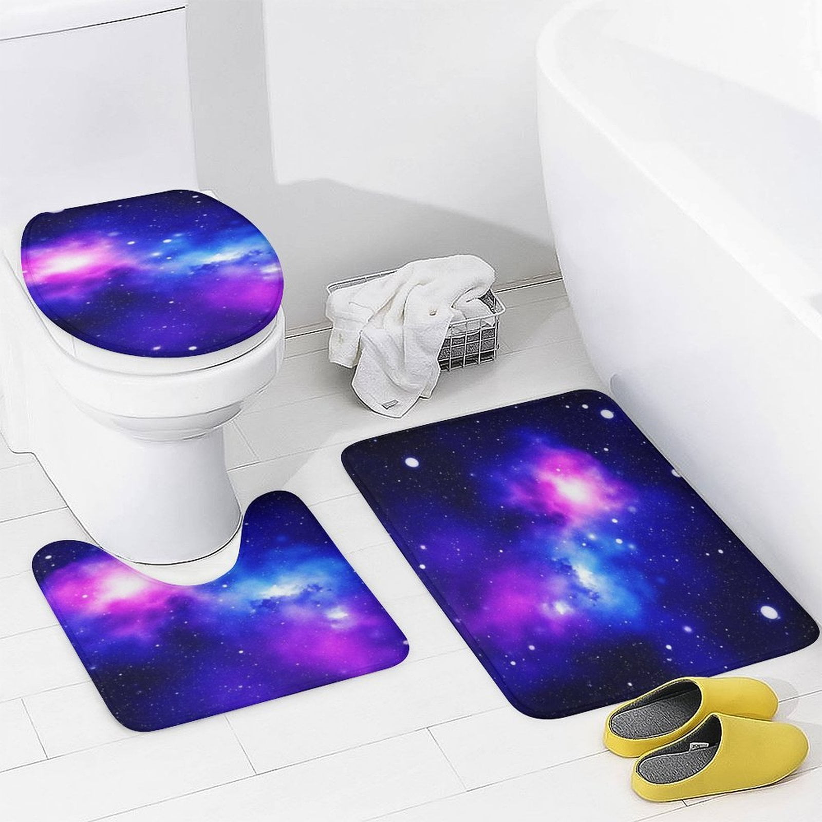 Galaxy Nebula Stars Print Bathroom Rugs Sets 3 Piece Toilet Lid Cover ...