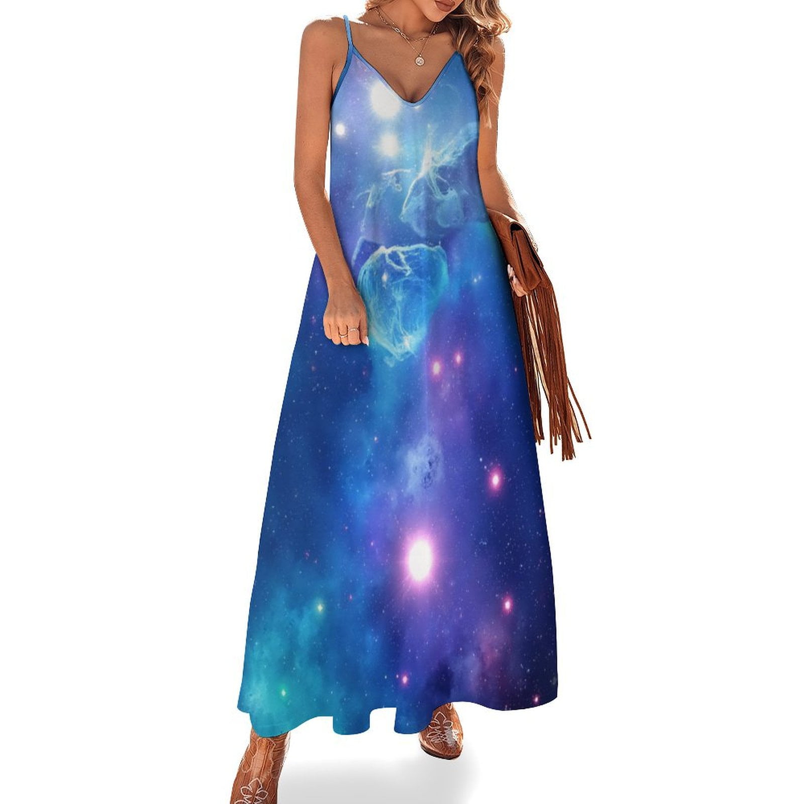 Galaxy Nebula Stars Space Design Sleeveless Dress Woman Fashion Long ...