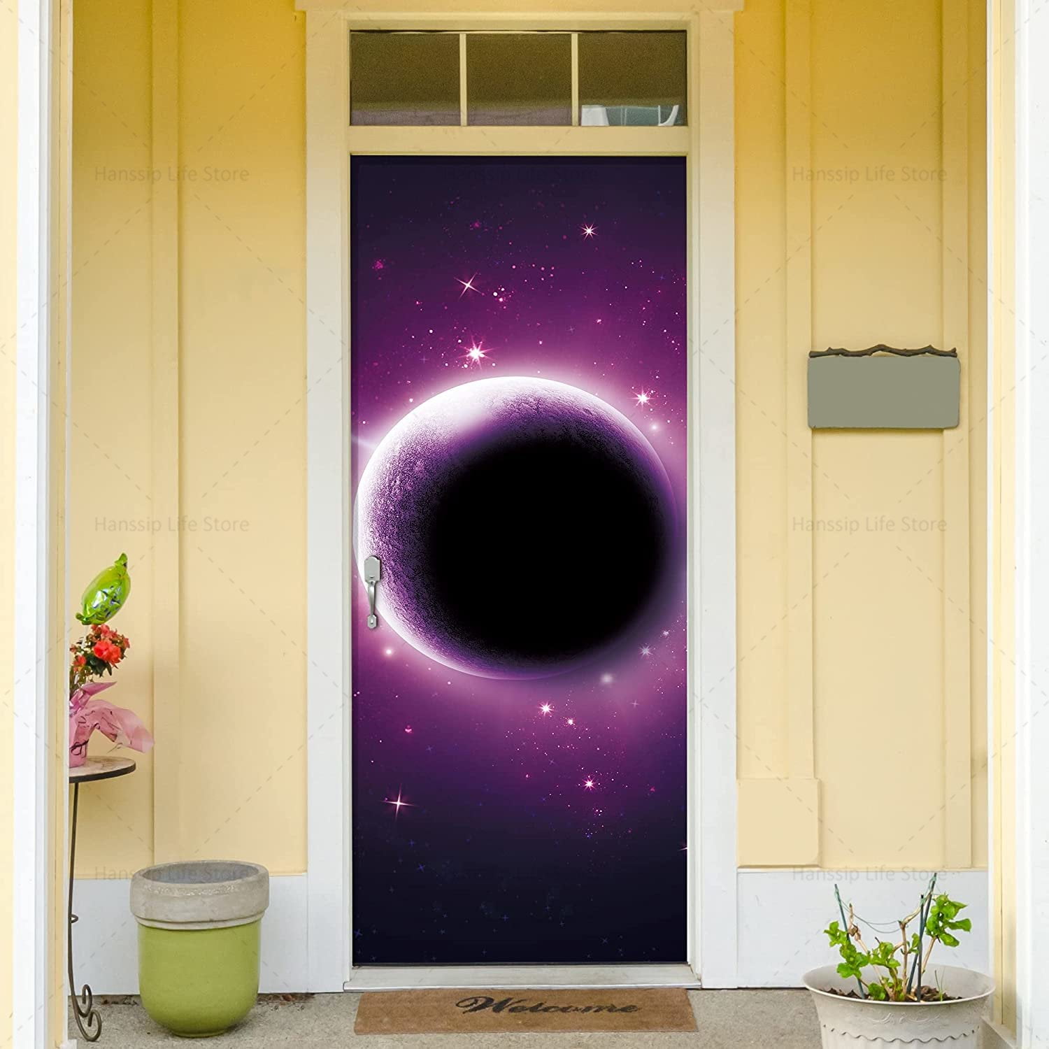 Galaxy Night Sky Pattern Door Sticker Home Decoration Stars Rays PVC ...