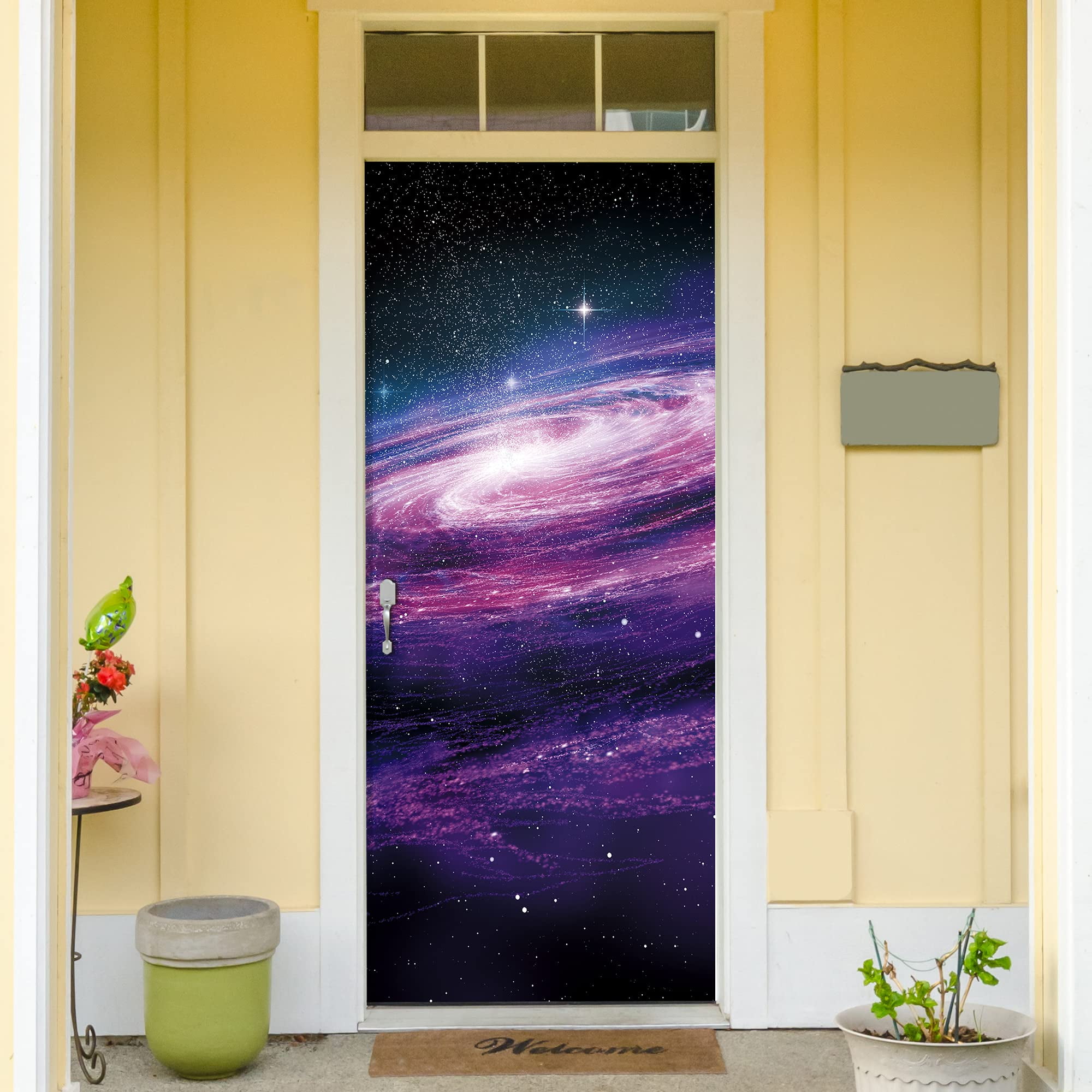 Galaxy Night Sky Pattern Door Sticker Home ration Stars Rays PVC ...