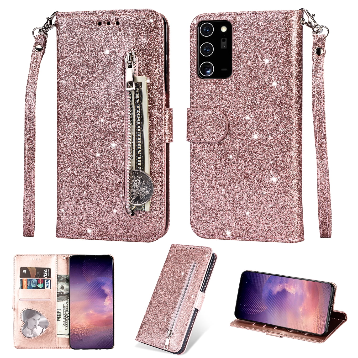 Galaxy Note 20 Case 2020, Allytech PU Leather Bling Glitter Design Flip ...