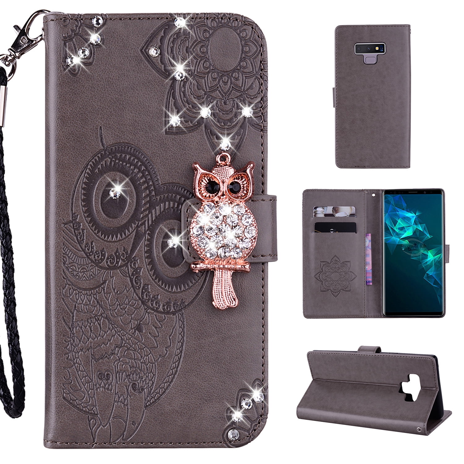 Galaxy Note 9 Wallet Case, Allytech PU Leather Glitter Owl Full ...