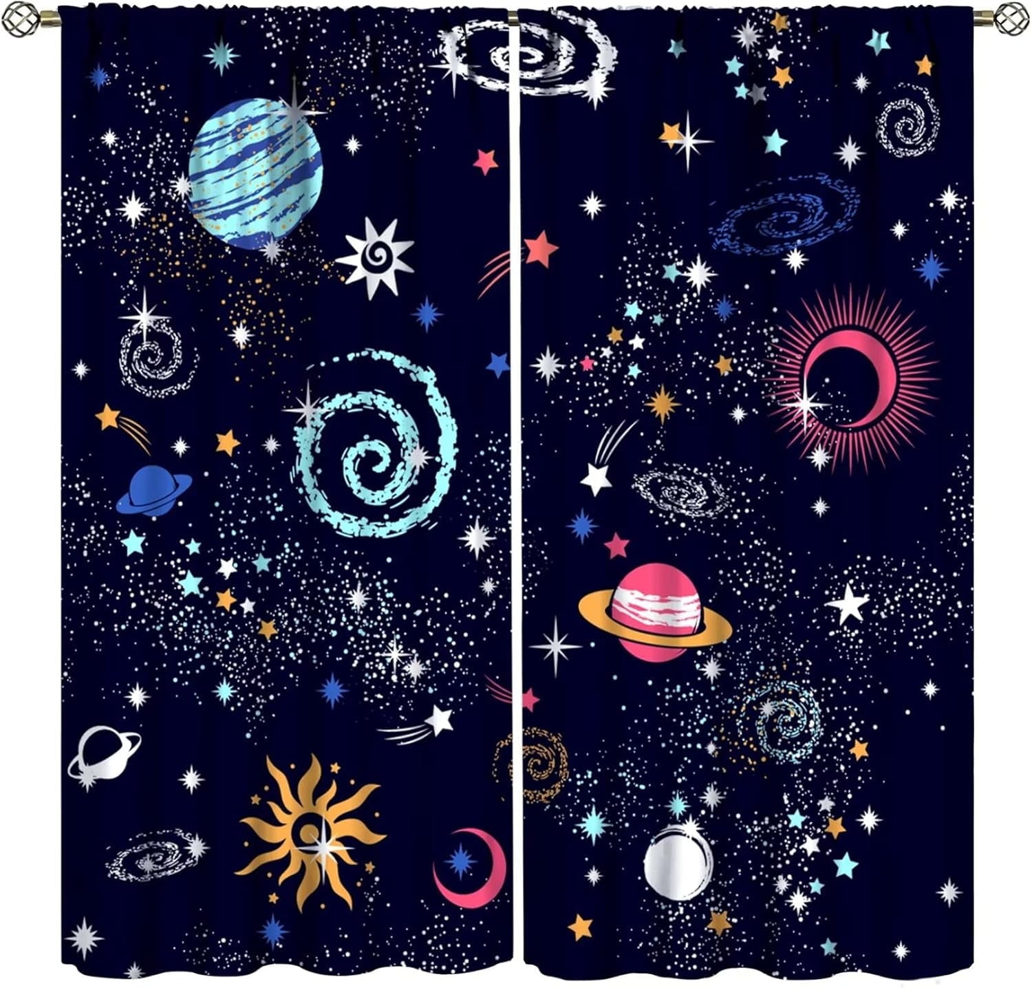Galaxy Outer Space Curtains for Bedroom Boys Kids Cartoon Universe ...