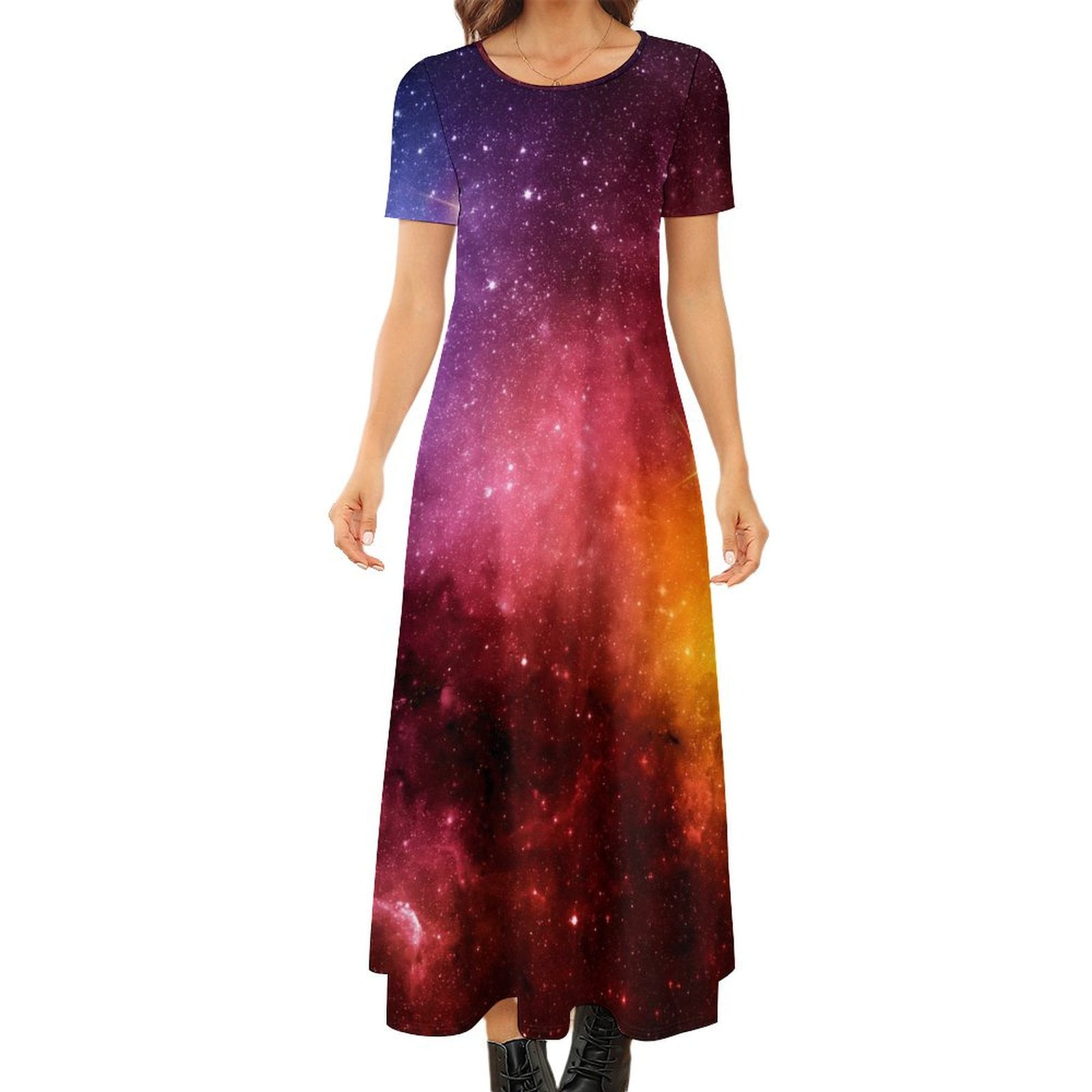 Galaxy Outer Space Dress Flaming Star Nebula Street Wear Boho Beach ...