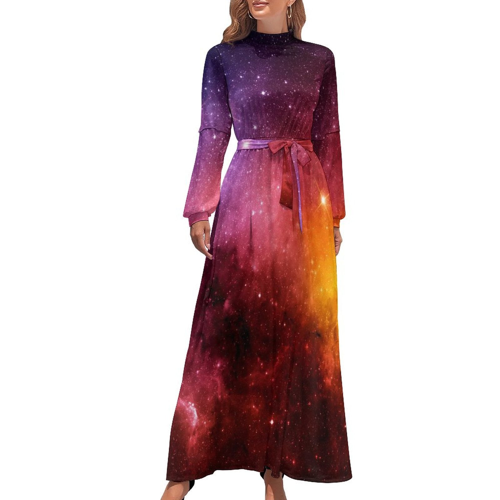 Galaxy Outer Space Dress Flaming Star Nebula Trendy Graphic Maxi Dress ...