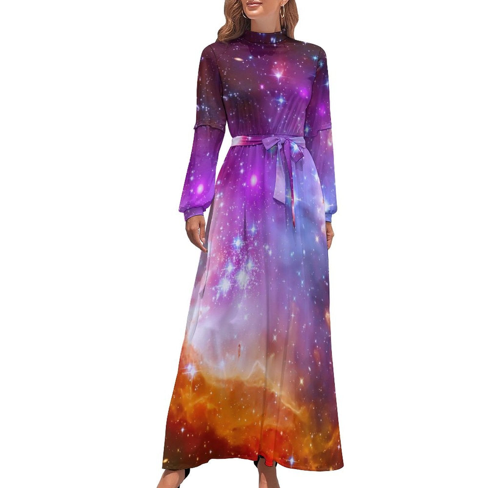 Galaxy Outer Space Dress Flaming Star Nebula Trendy Graphic Maxi Dress ...