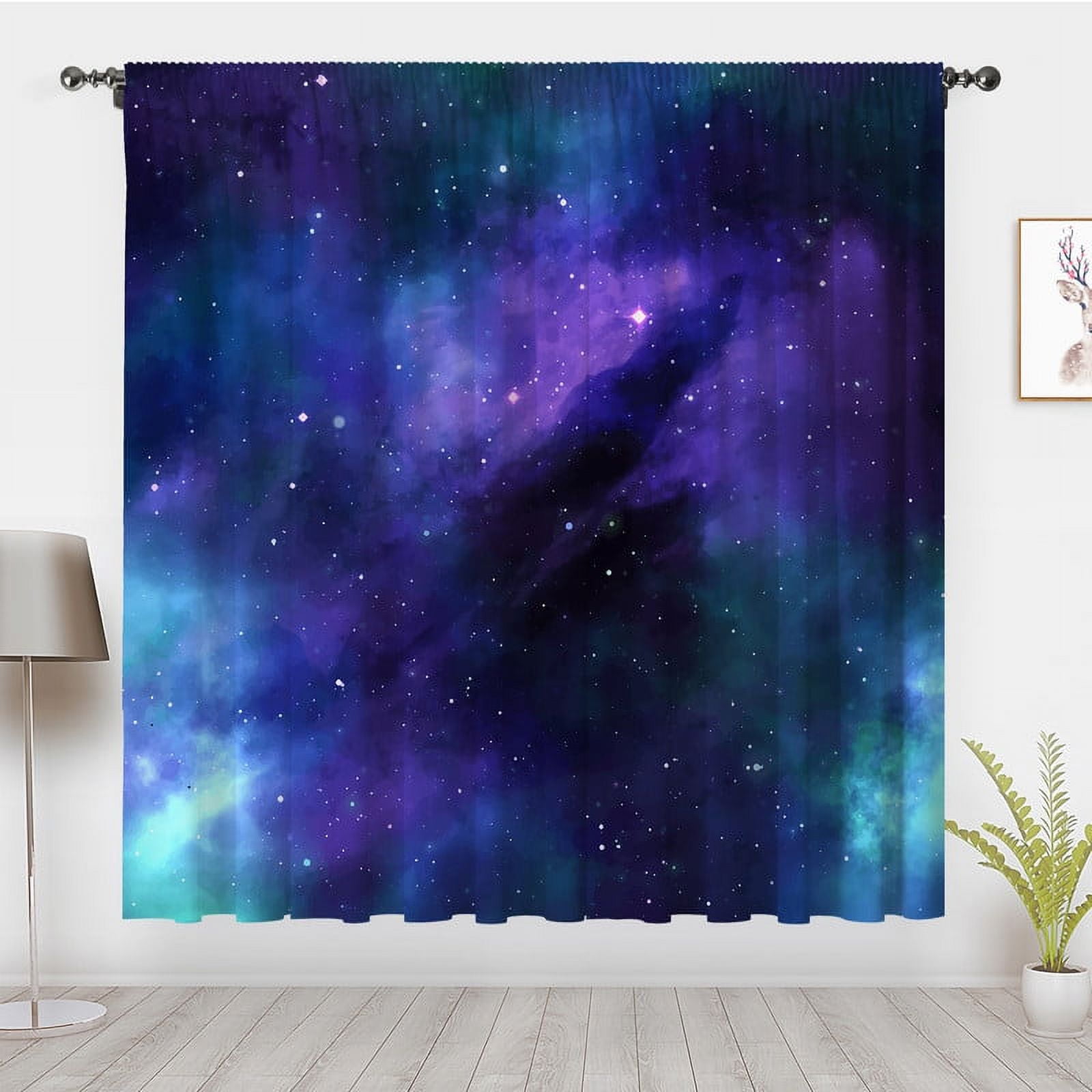 Galaxy Outer Space Nebula Window Curtains Purple Pink Blue Universe ...